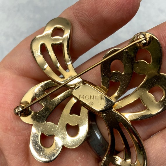 Light gold plate monet flourish ribbon brooch - Gem