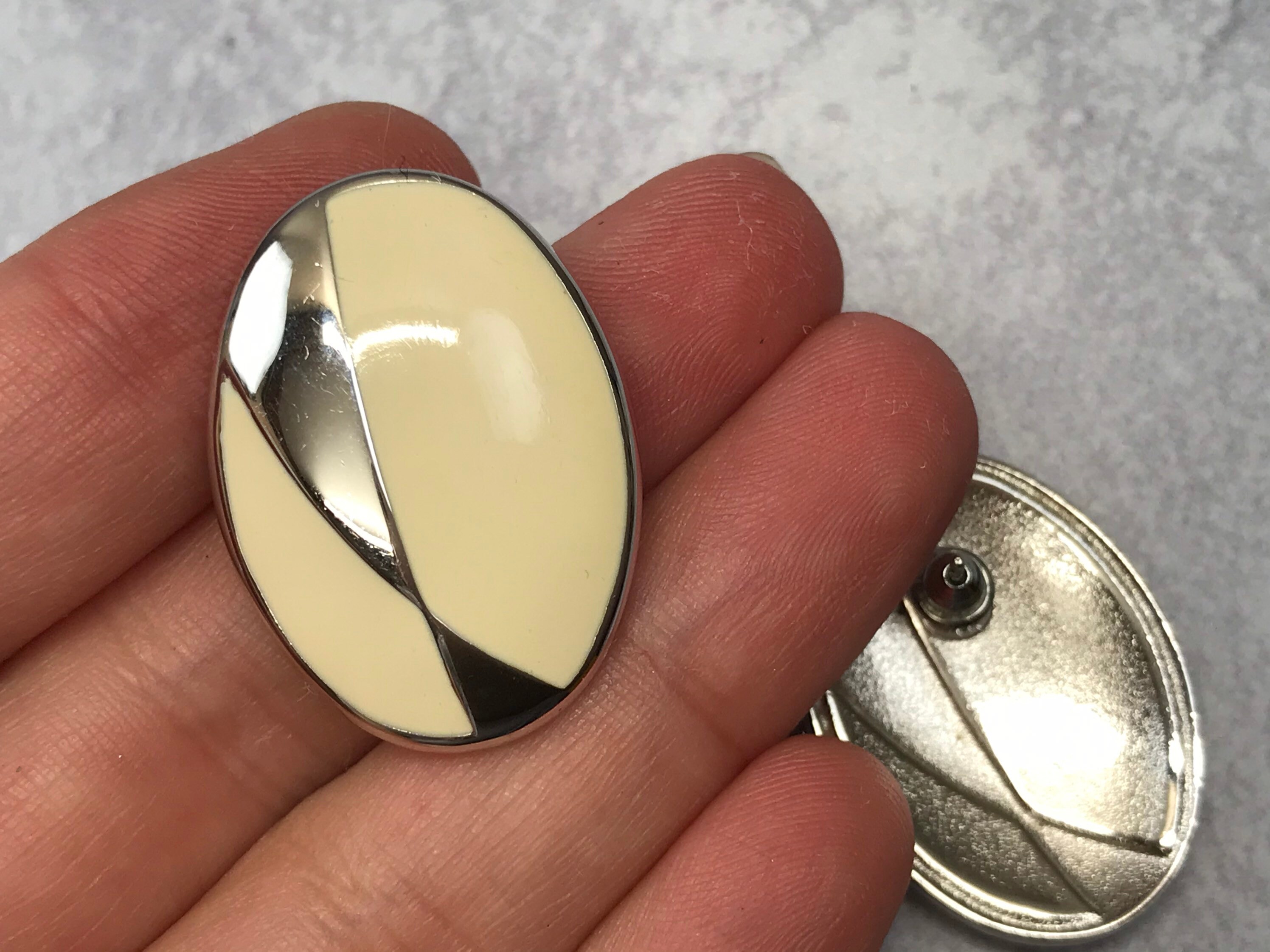 Oval Cream and Silver Enamel Monet Post Earrings - Etsy