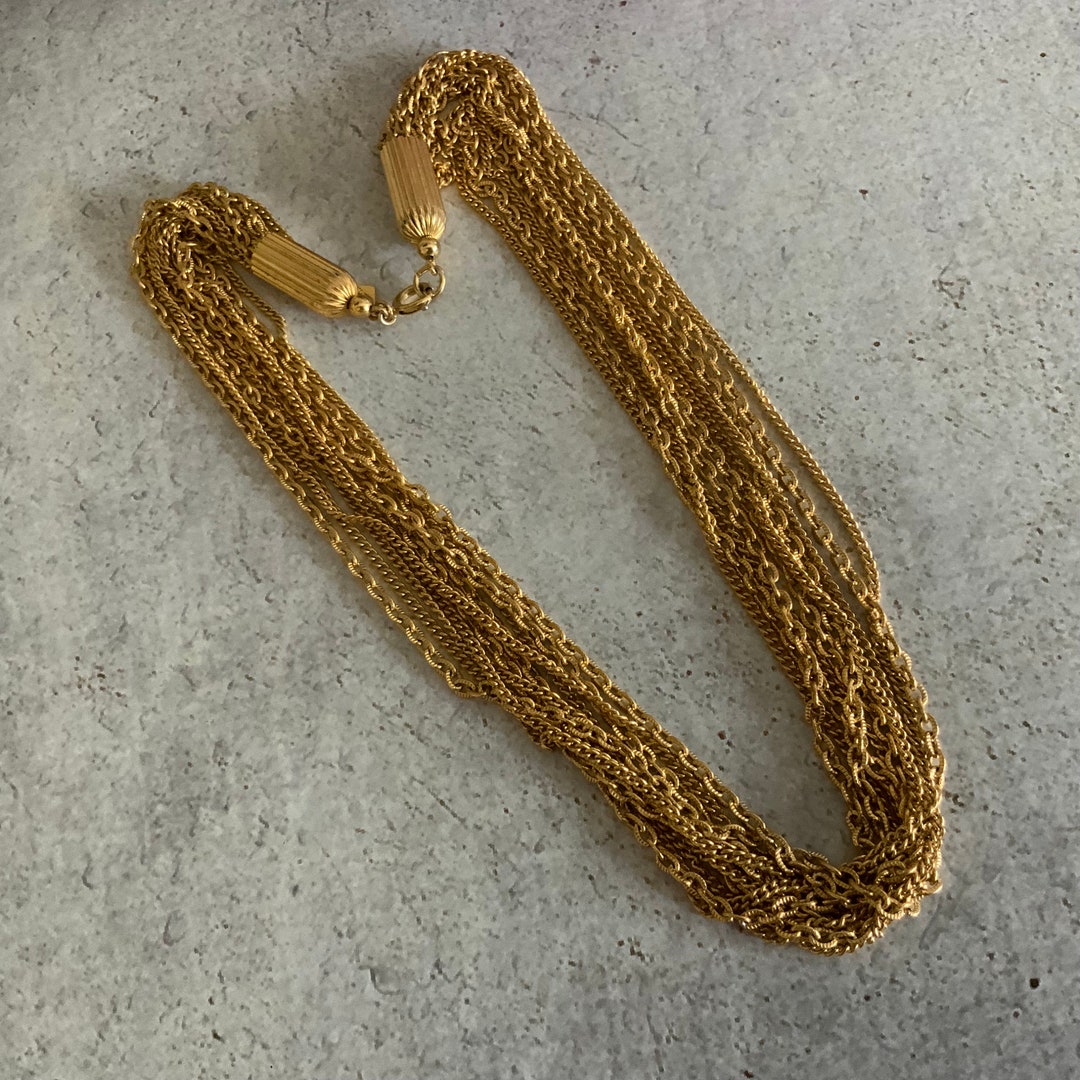 Signed Sarah Coventry Gold Tone Textured Layered Multi Strand Chain ...