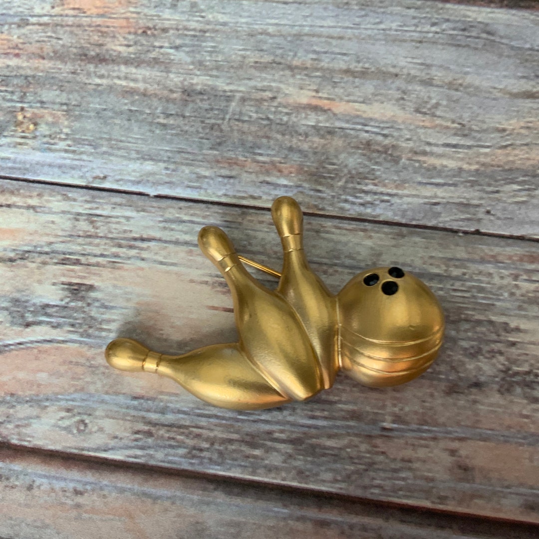Vintage Avon Bowling Ball & Pins Brooch: Gold Tone With Rhinestones - Etsy
