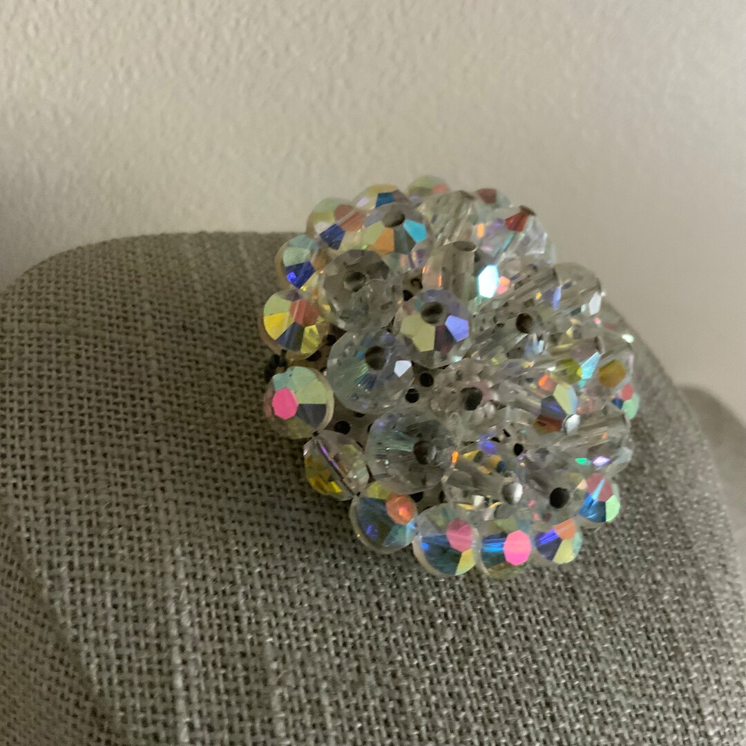 Vintage 1950s Ab Crystal Cluster Circle Brooch in Silver Tone Metal - Etsy