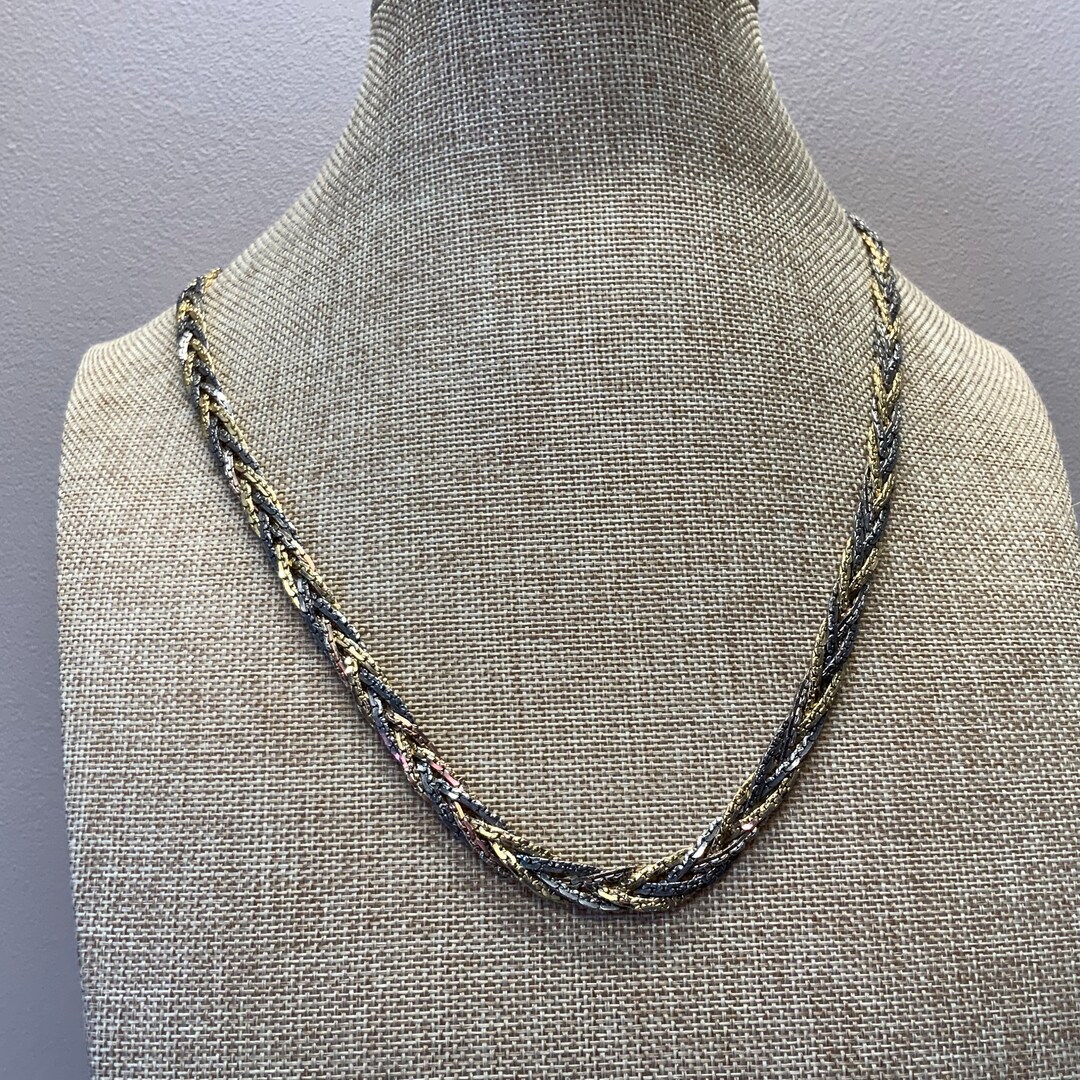 Vintage Textured Mixed Metal Braided Chain Necklace - Etsy