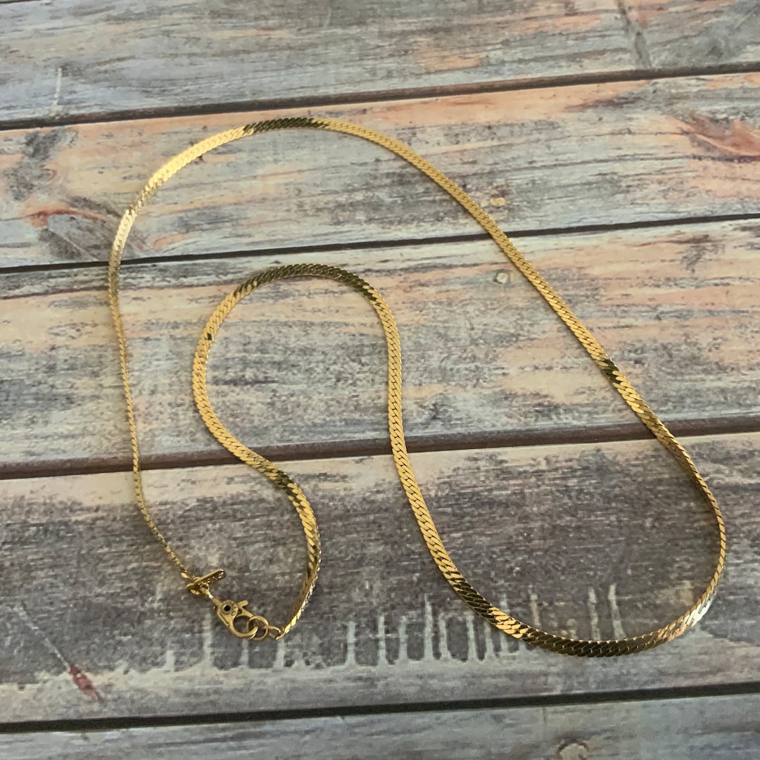 Narrow Classic Gold Plated MONET Herringbone Chain Necklace - Etsy