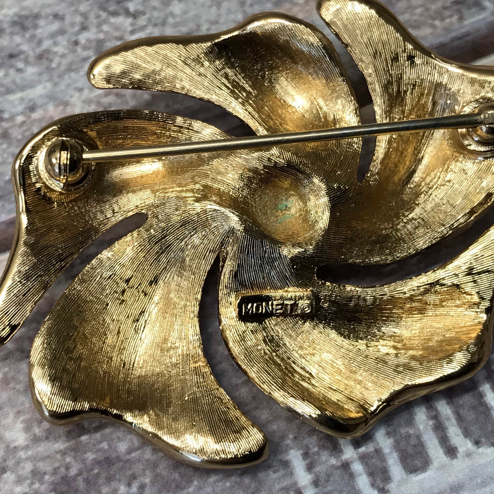 Brushed Gold Tone Monet Pin Wheel Brooch | Etsy