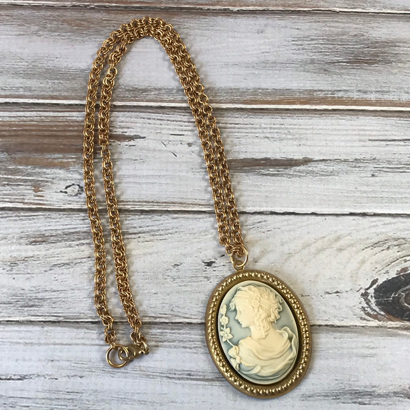 Large sage and cream resin greek goddess cameo necklace in | Etsy