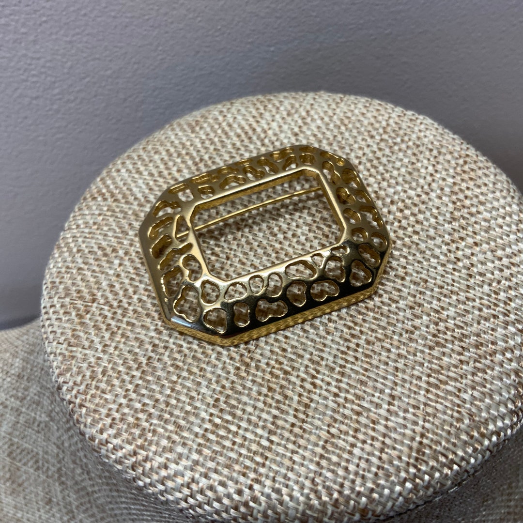 Gold Tone Rectangular Window Box Brooch With Cut Outs - Etsy