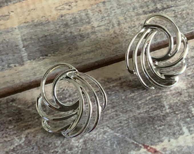 Vintage Pierced Spiral Swirl Open Work Earrings in Silver Tone Metal - Etsy
