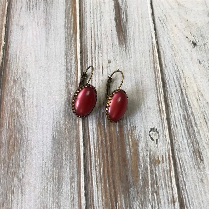 Red Moon Glow Antique Brass Lever Back Earrings | Etsy