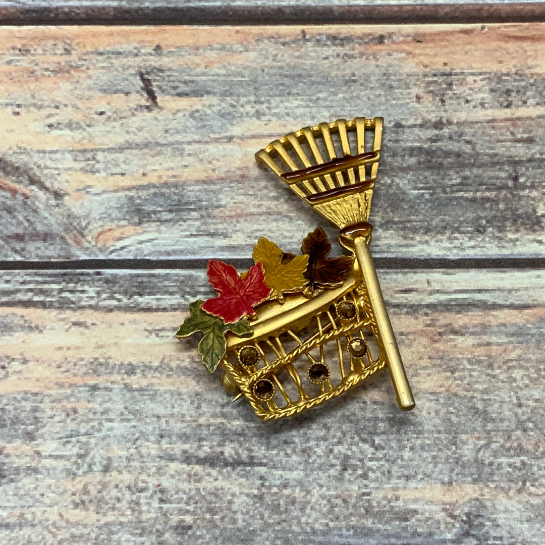 Vintage Gold Tone Kenneth Cole Rake and Leaf Brooch in Gold Tone Metal ...