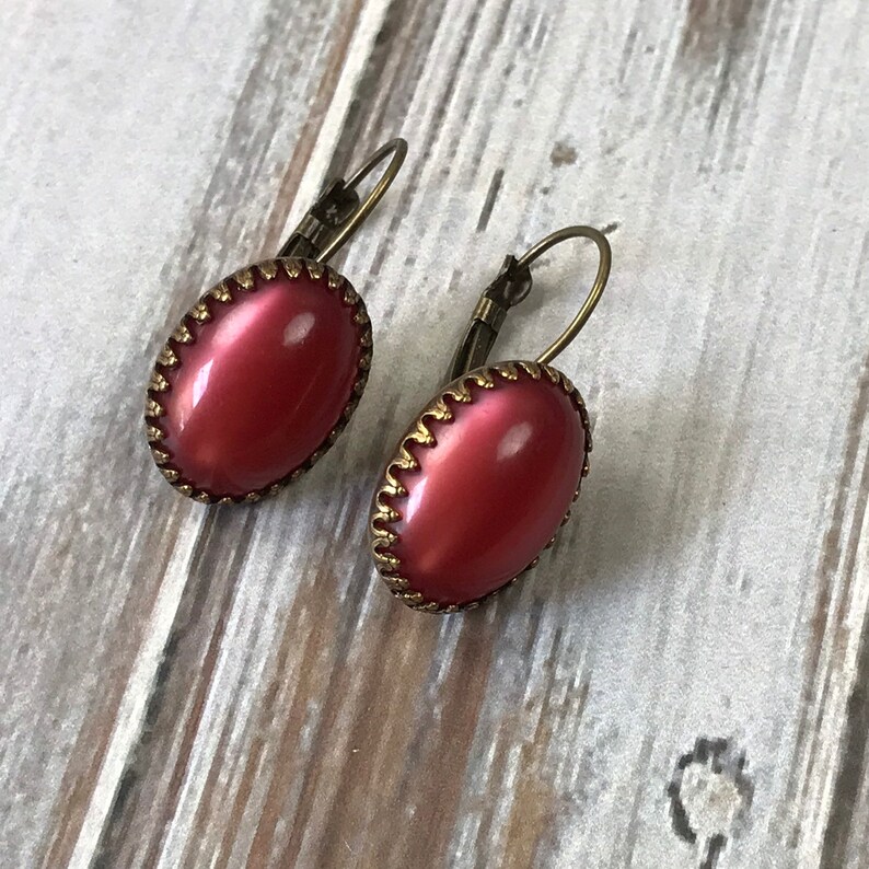 Red Moon Glow Antique Brass Lever Back Earrings | Etsy