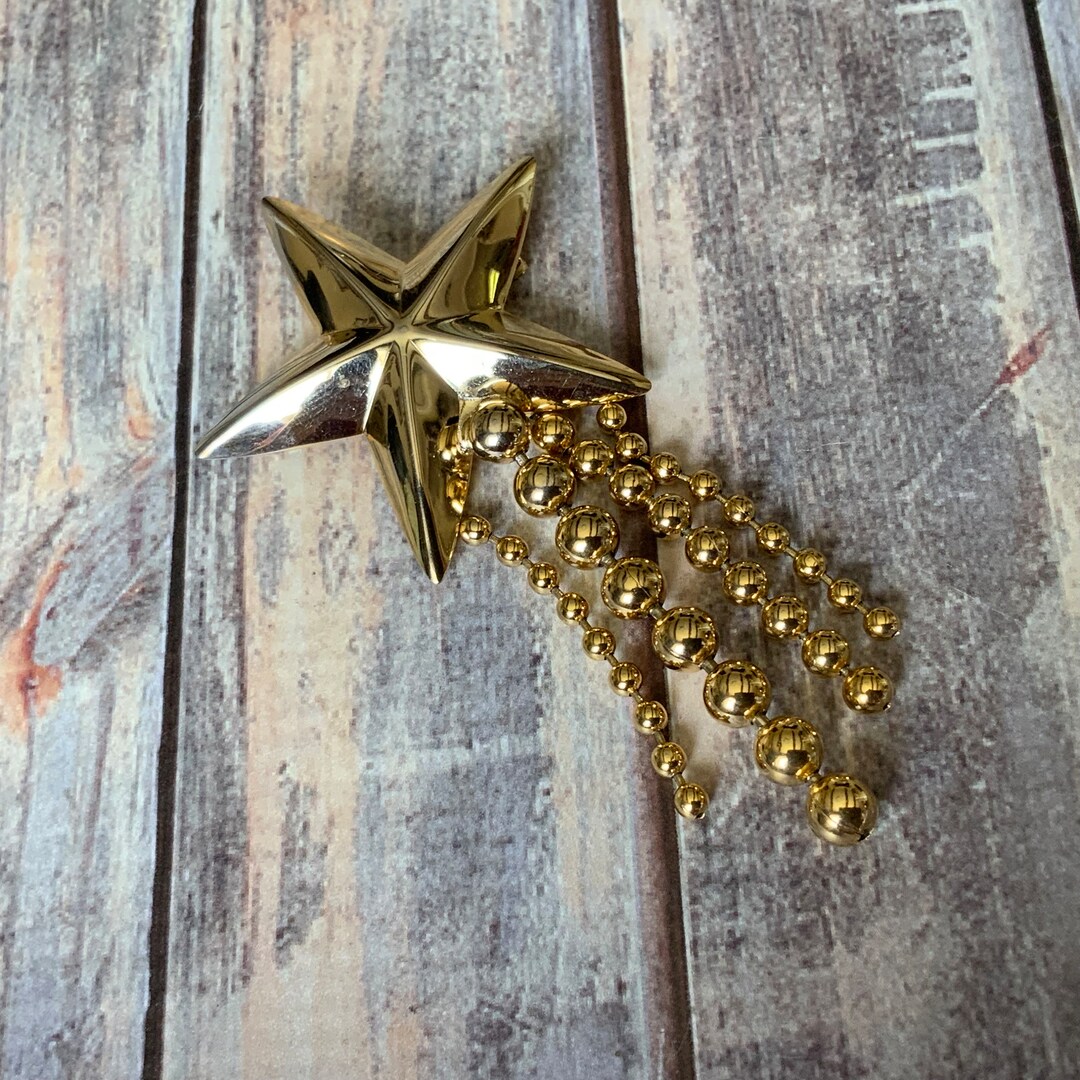 Vintage Gold Tone 1980s Bead Dangle Star Brooch - Etsy