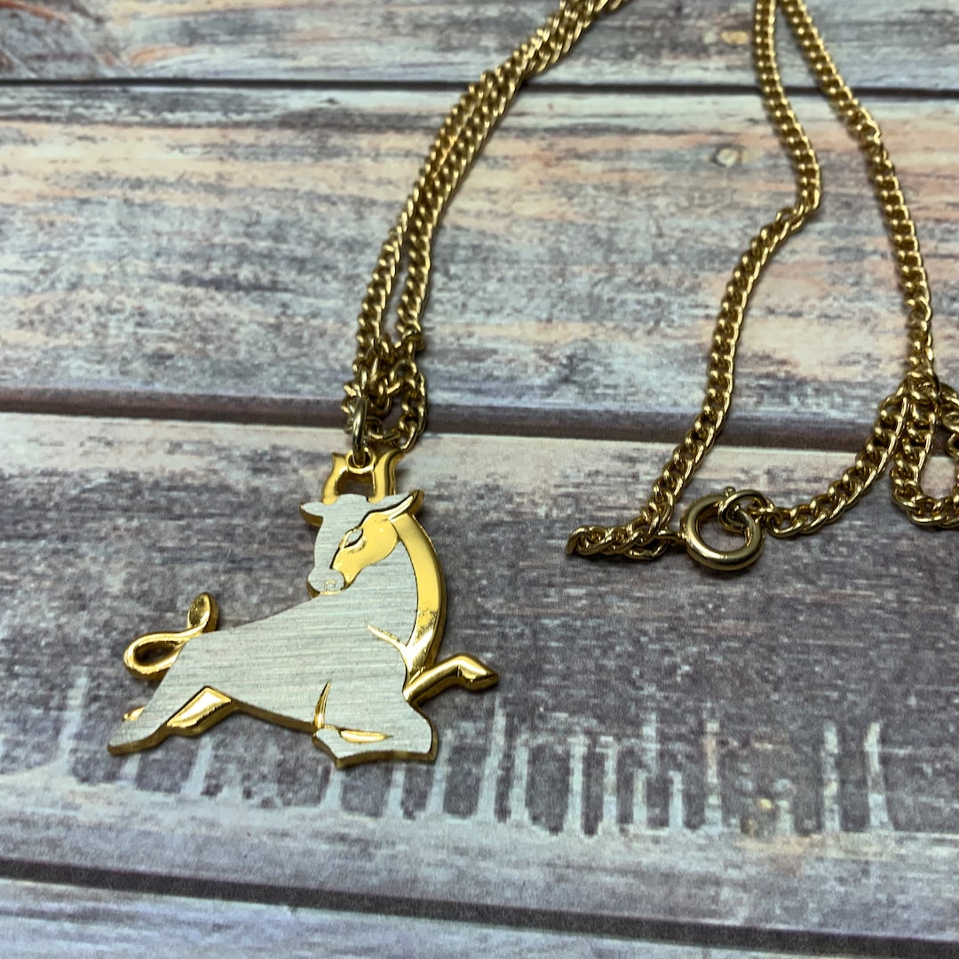 Mixed Metal Taurus Pendant Necklace on Gold Tone Chain - Etsy