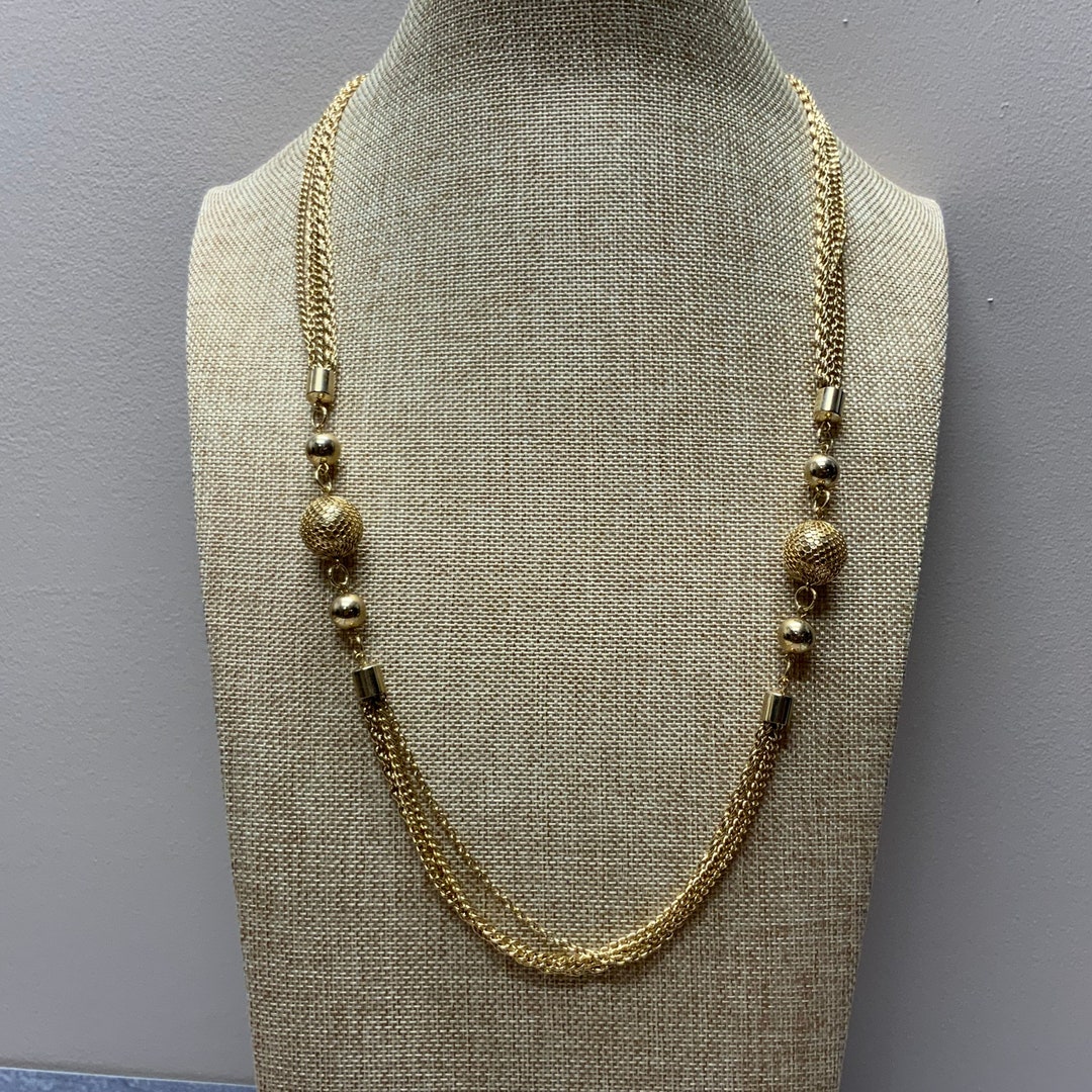 Vintage Layered Gold Mesh Ball and Chain Multi-strand Necklace - Etsy
