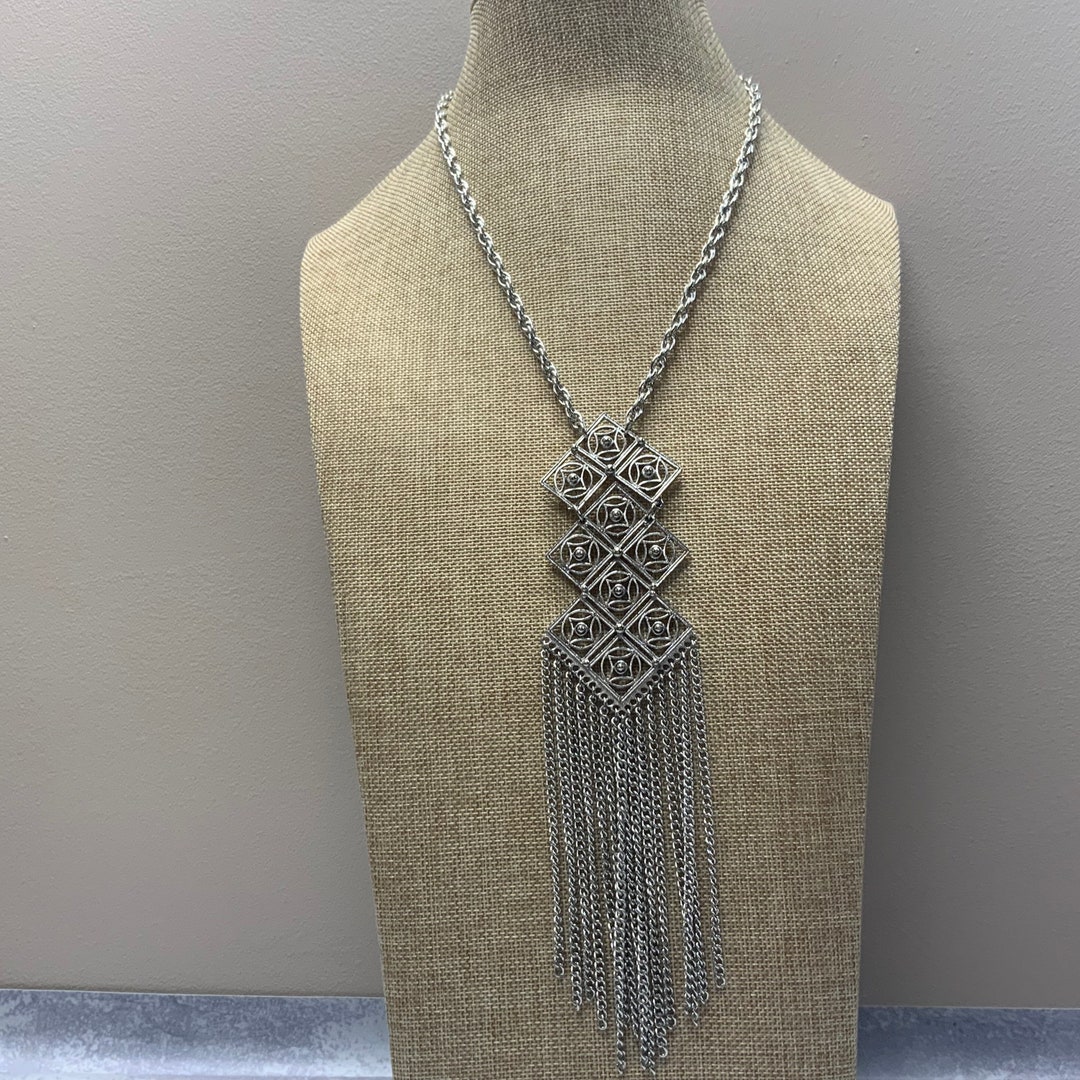 Large Retro Silver Tone Chain Fringe Boho Necklace - Etsy