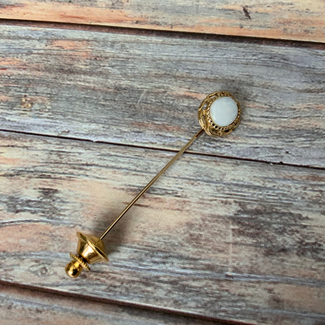 Vintage Gold Tone and Oval Opal Stick Pin, Hat Pin - Etsy