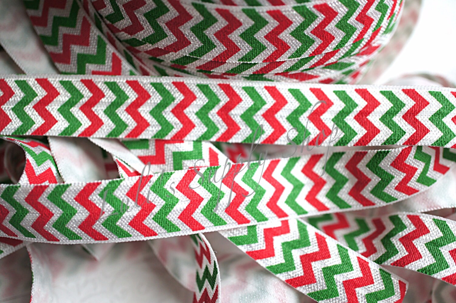 5 Yards Christmas Chevron Christmas Fold Over Elastic Red & - Etsy