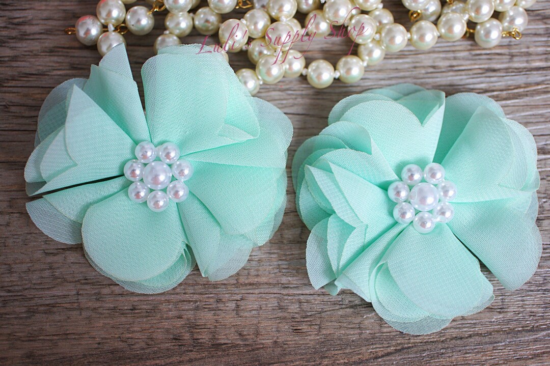 2pcs Mint 3" Chiffon Flowers - Soft Chiffon Layered Fabric Flowers ...