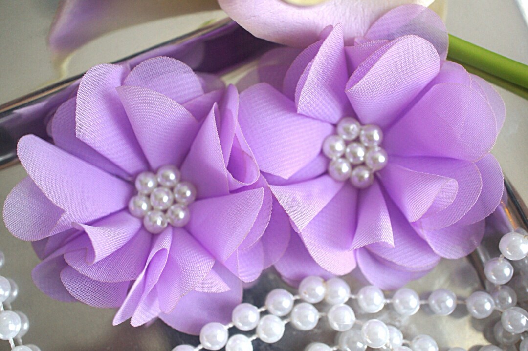 2pcs Lavender 3" Chiffon Flowers - Soft Chiffon Layered Fabric Flowers ...