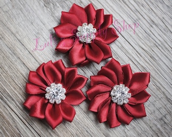 Red Satin Ribbon Flowers, 3 1/2 Satin Fabric Flowers, Satin Flower ...