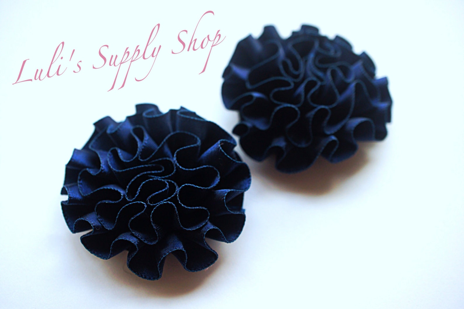 Set of 2 Navy Blue Cabbage Satin Flowers 2 Satin | Etsy