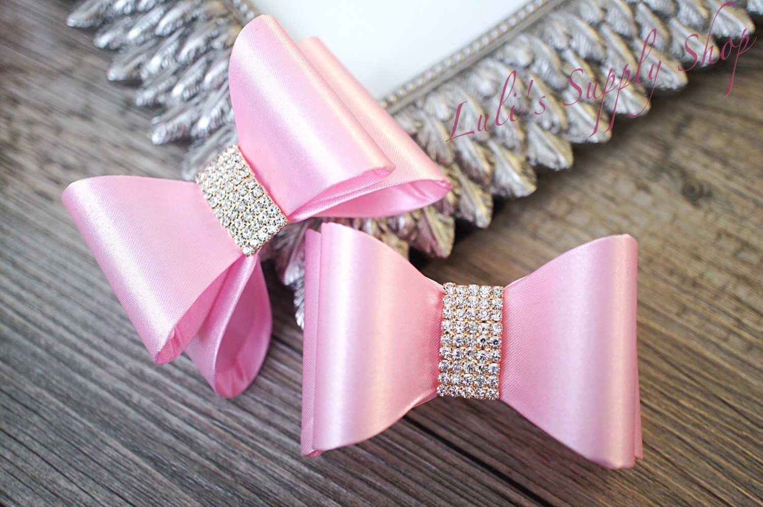 Set of 2 4 Satin Bows with Rhinestone Centers Double | Etsy