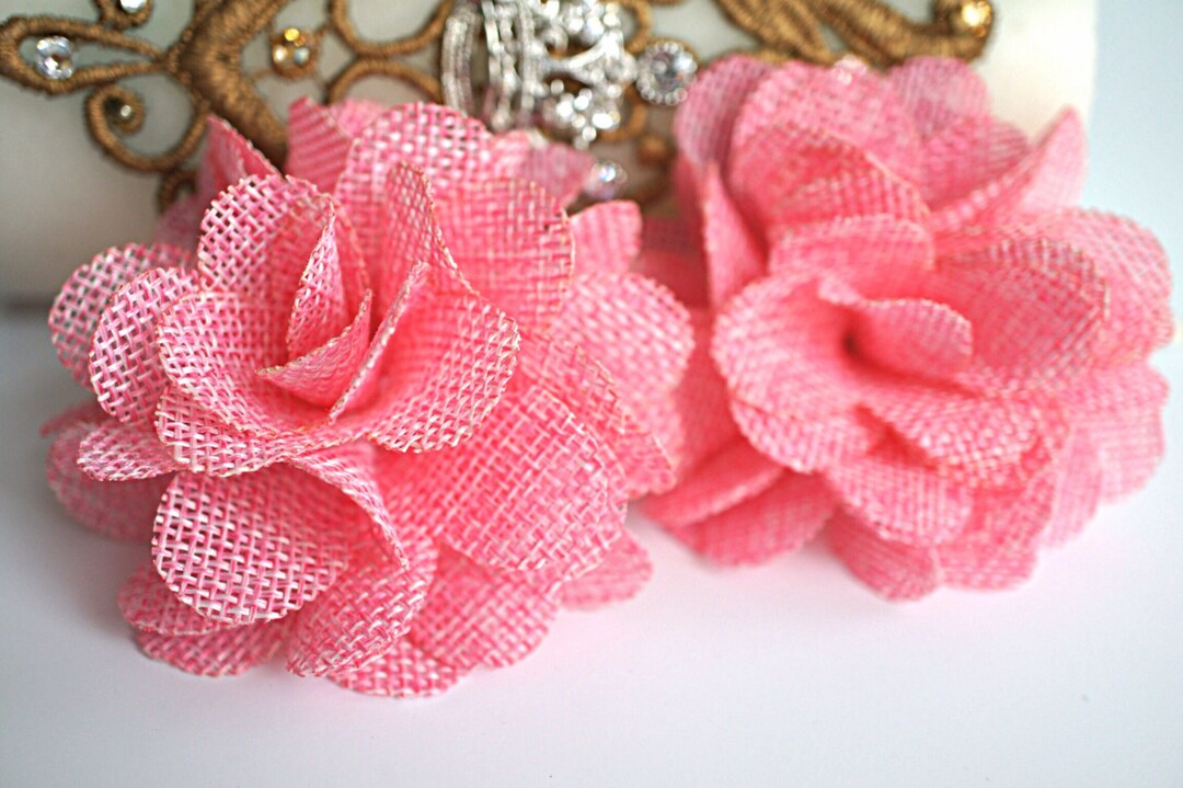 Set of 2- Burlap Flowers - Pink - Burlap Flower - 3" -pink Fabric ...