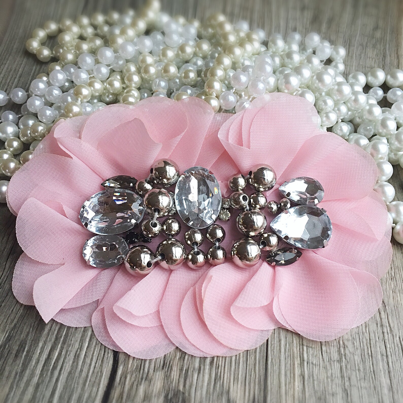 Set of 2 Pink Chiffon Flowers Large Beaded Flowers DIY - Etsy