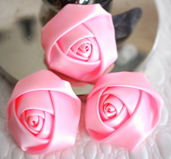 Set of 3 Rolled Rosettes 1.5 Pink Satin Flower | Etsy