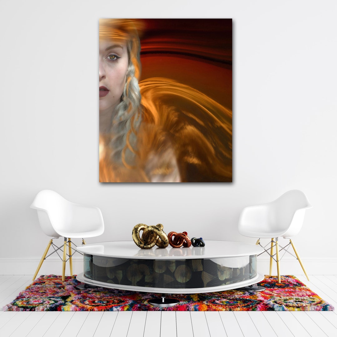 Beautiful Female Angel Face, Golden Winged Angel Photo Art Print ...