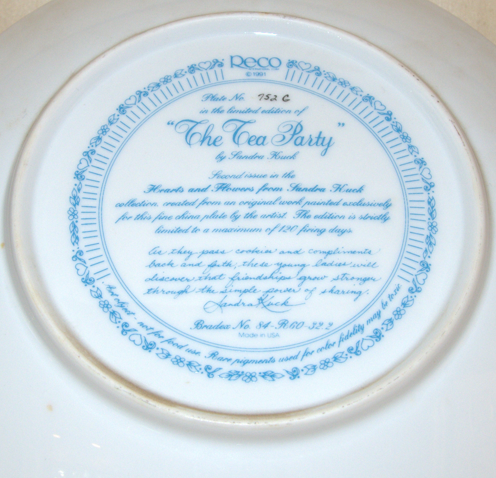 Tea Party Collectible Plate, Signed & Numbered Vintage Sandra Kuck ...