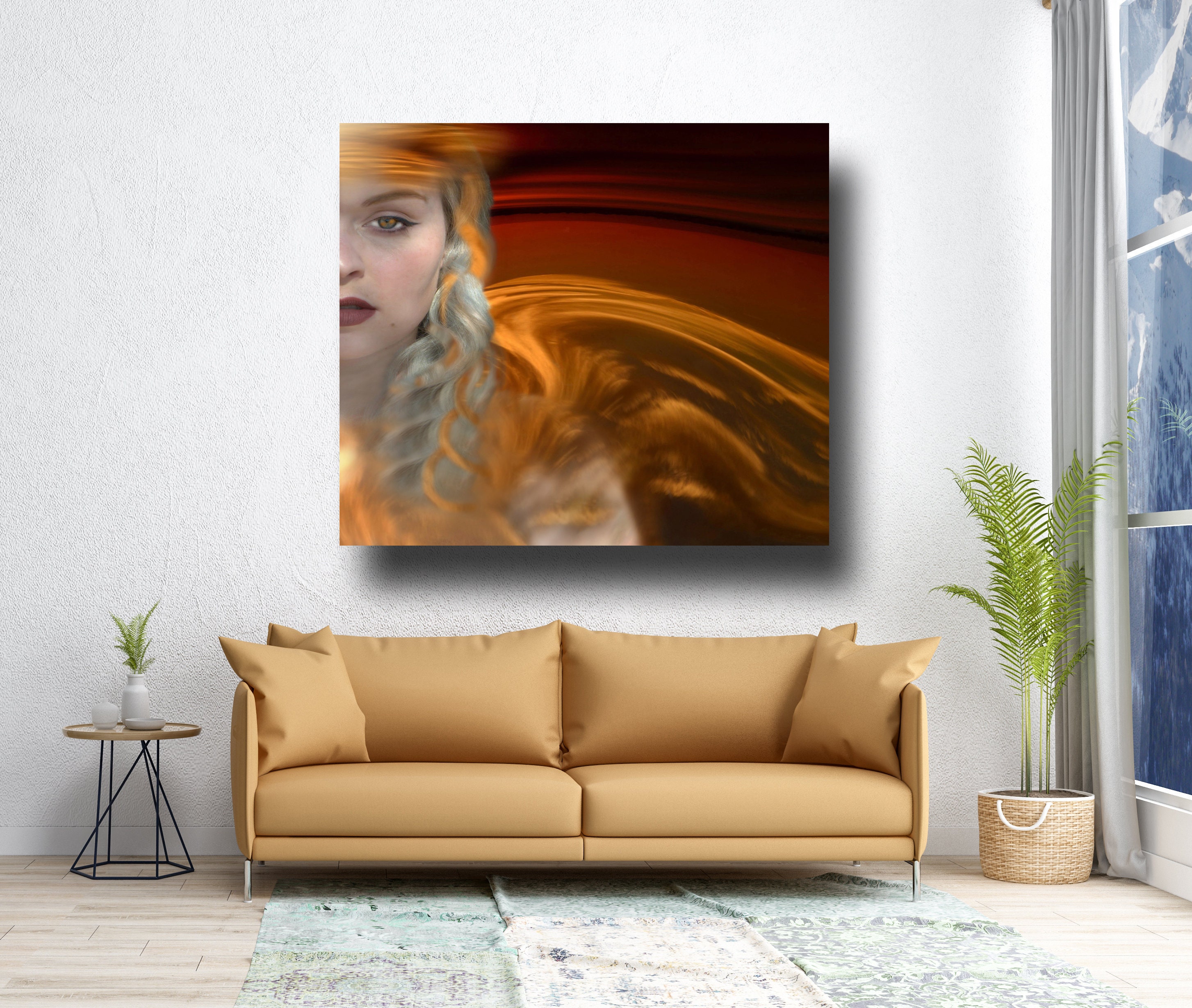 Beautiful Female Angel Face, Golden Winged Angel Photo Art Print ...