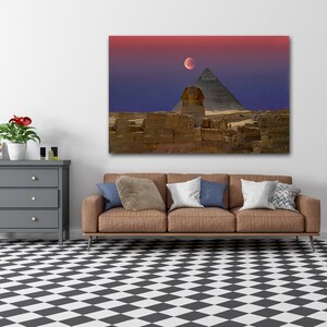 A Super Moon by the Great Pyramid in Cairo, Blue and Vibrant Night Sky ...