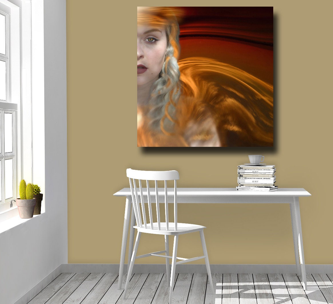 Beautiful Female Angel Face, Golden Winged Angel Photo Art Print ...