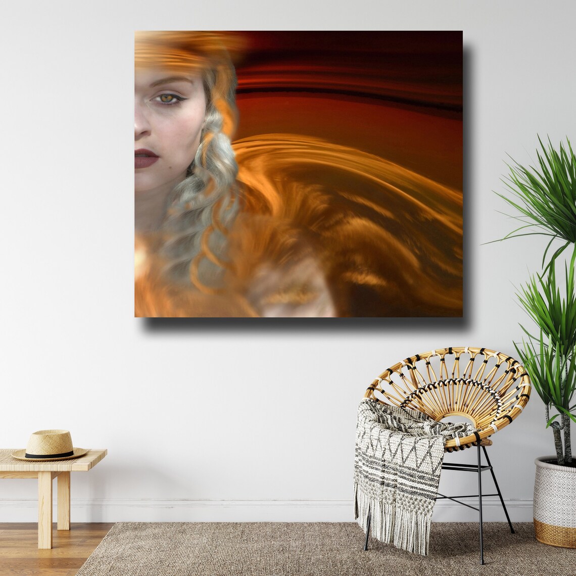 Beautiful Female Angel Face, Golden Winged Angel Photo Art Print ...