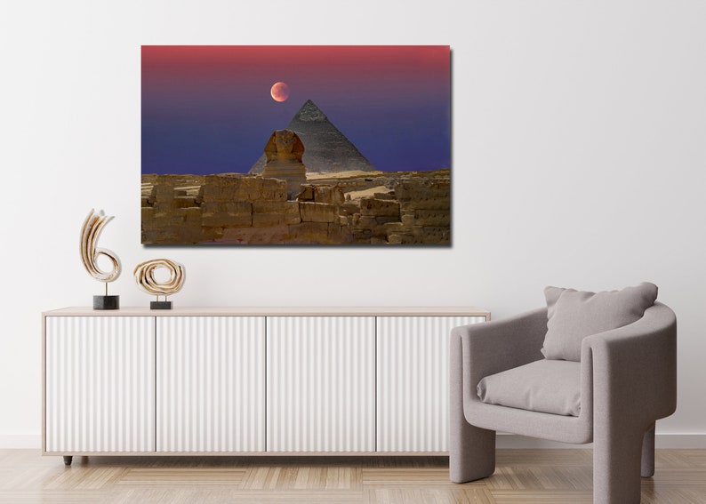 A Super Moon by the Great Pyramid in Cairo, Blue and Vibrant Night Sky ...