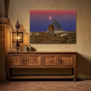 A Super Moon by the Great Pyramid in Cairo, Blue and Vibrant Night Sky ...