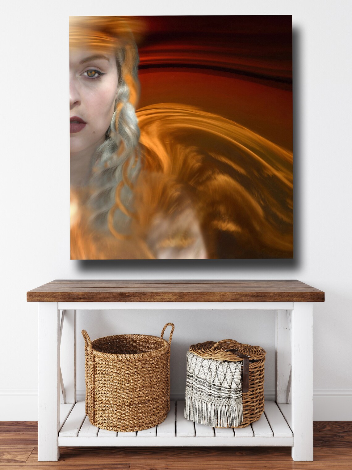 Beautiful Female Angel Face, Golden Winged Angel Photo Art Print ...