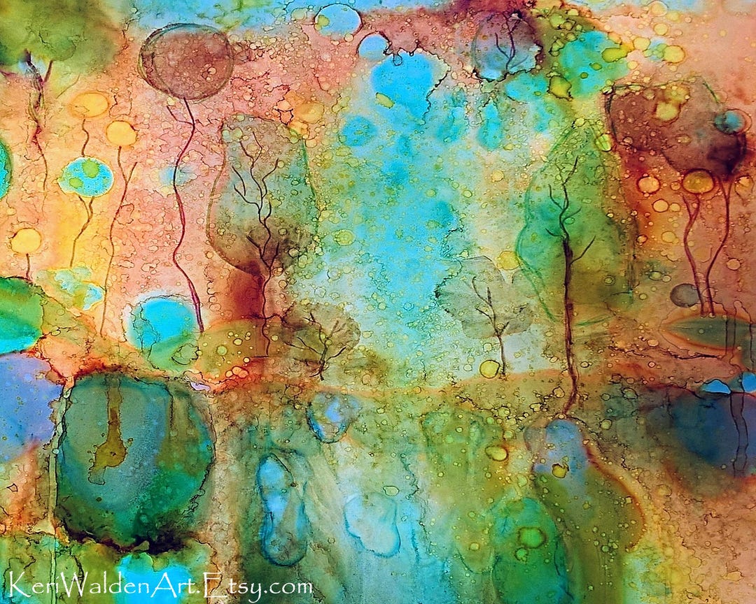 Alcohol Ink Art, Fantasy Landscape Art Print, Blue/green/brown Living ...