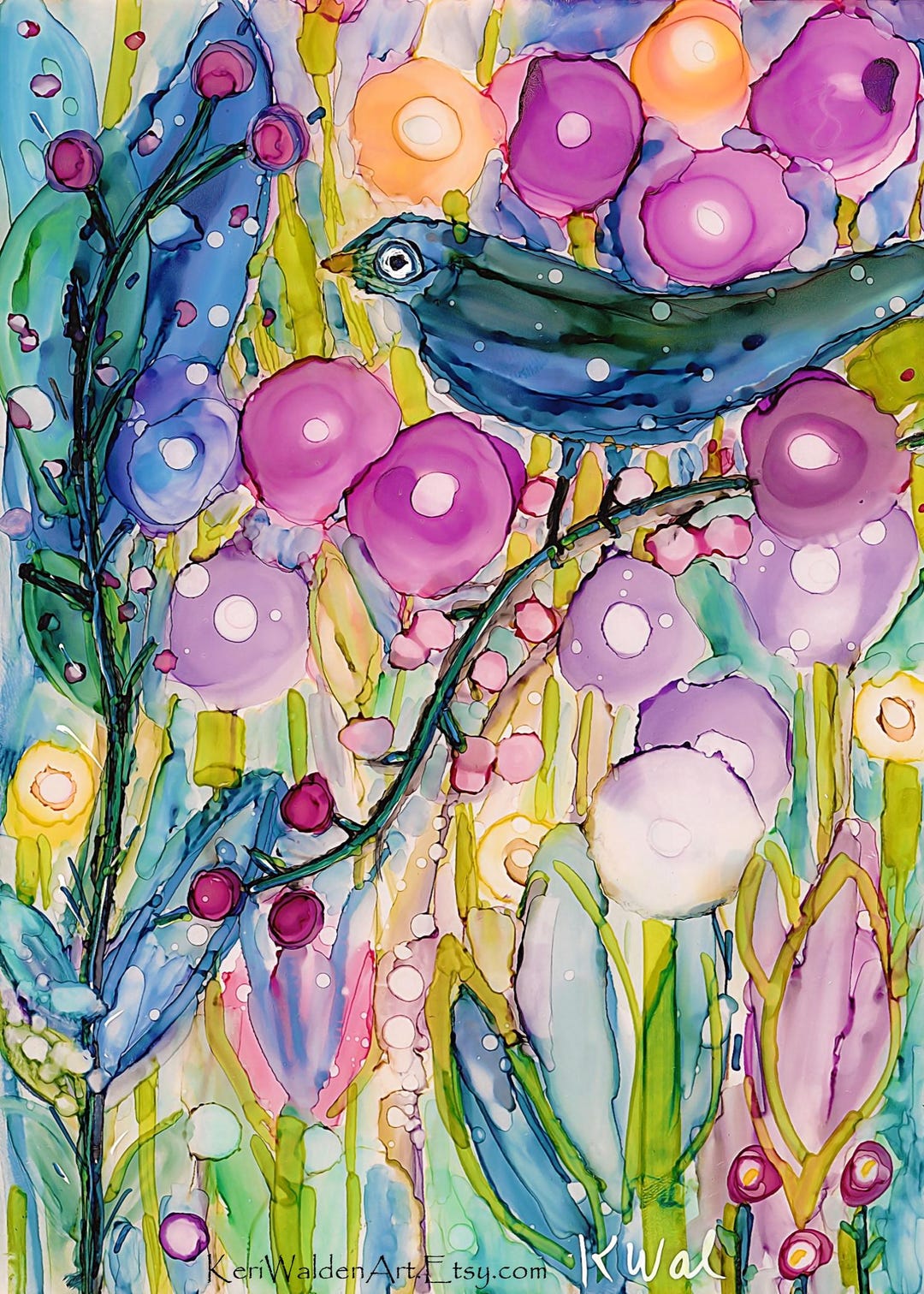 Alcohol Ink Art, Bird Art Print, Abstract Floral Bird Wall Decor ...
