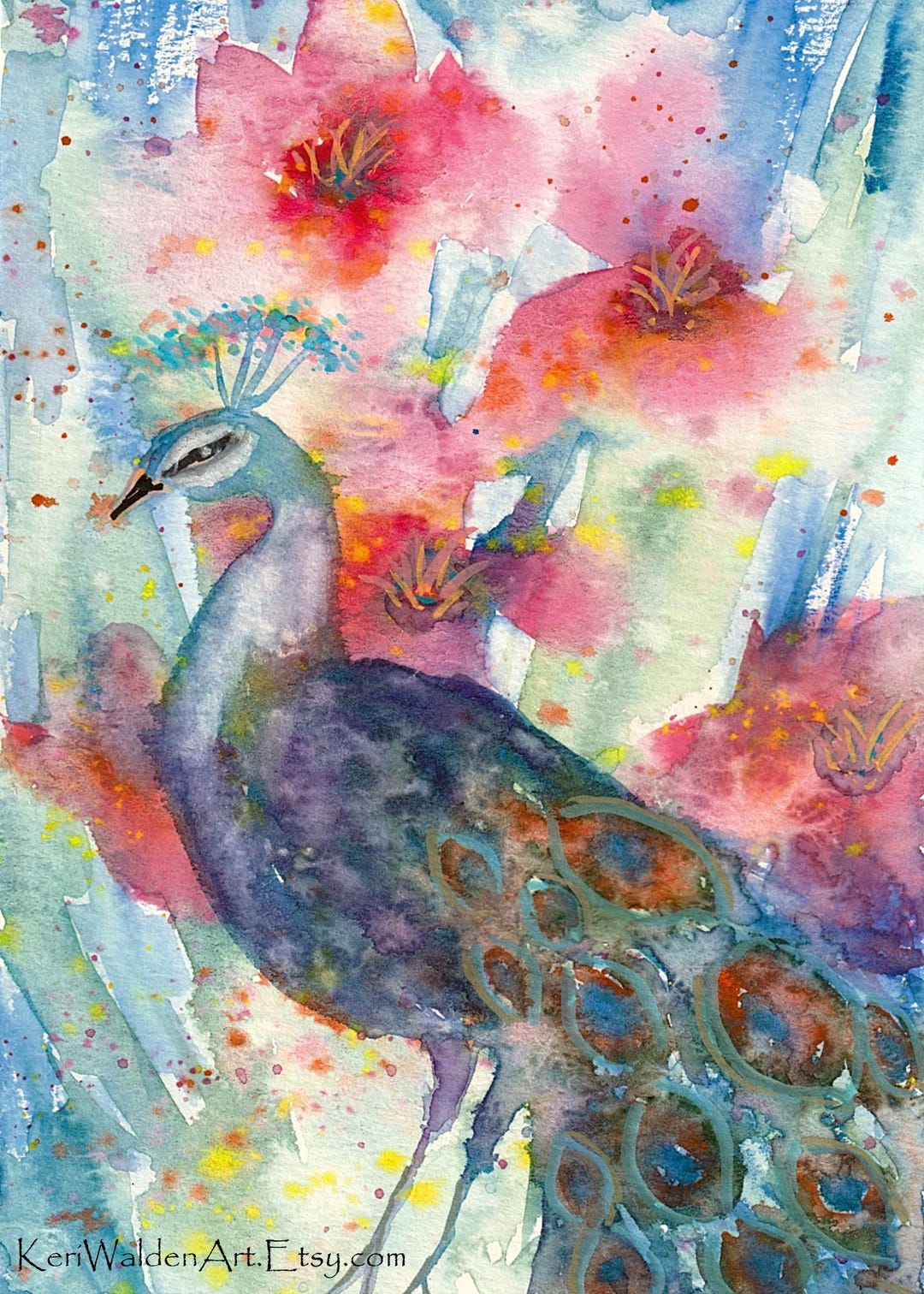 Abstract Watercolor Floral Peacock Giclee Print, Print From Original ...