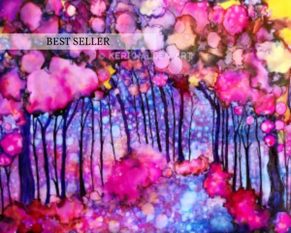 Alcohol Ink Art Pink Enchanted Forest Print Alchohol Ink | Etsy