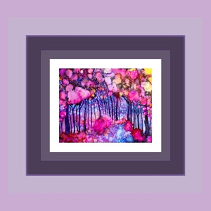 Alcohol Ink Art, Pink Enchanted Forest Print, Alcohol Ink Trees, Fluid ...