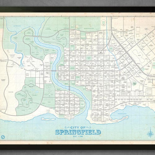 Simpsons Springfield City Vintage Plat Map 16x20 Poster | Etsy