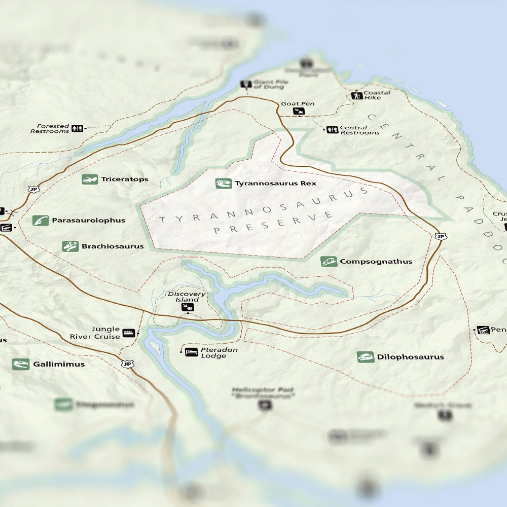 Jurassic National Park Map 16x20 Poster isla Nublar - Etsy