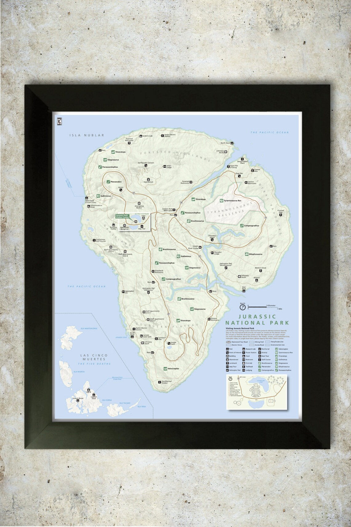Jurassic National Park Map 16x20 Poster isla Nublar - Etsy