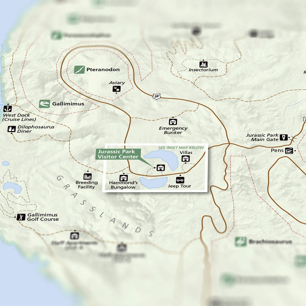 Jurassic National Park Map 16x20 Poster isla Nublar - Etsy