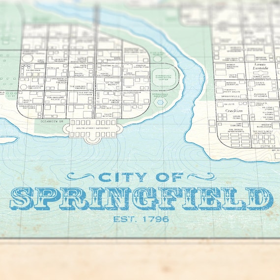 Home & Living Wall Hangings Simpsons Springfield City Vintage Plat Map ...