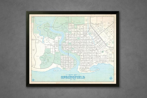 Home & Living Wall Hangings Simpsons Springfield City Vintage Plat Map ...