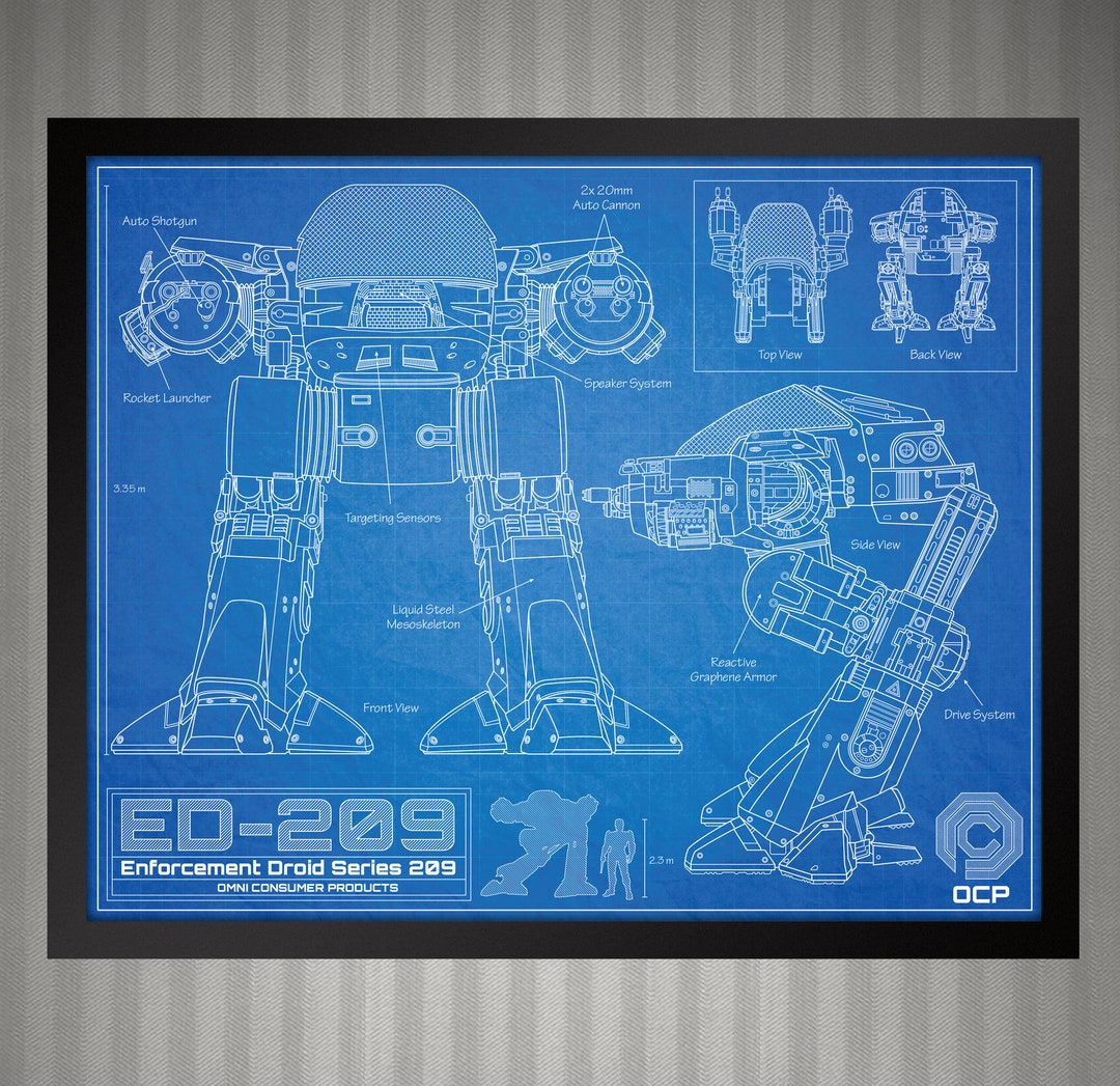 Robocop - ED-209 Enforcement Droid Series - Blueprint Style Print ...