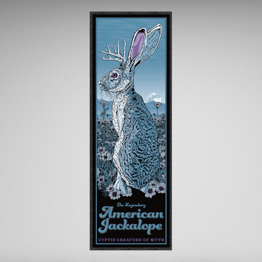 Jackalope at Night - Cryptid Creature of Myth Print - 36x11.75 Inches ...